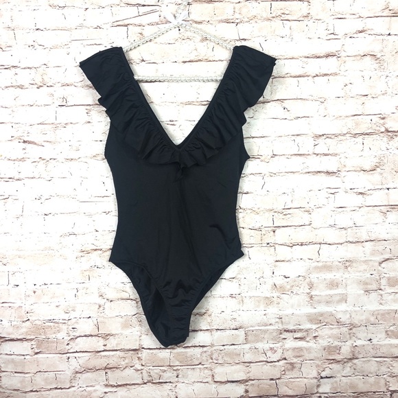 Zara | Tops | Zara Black Ruffled Bodysuit | Poshmark